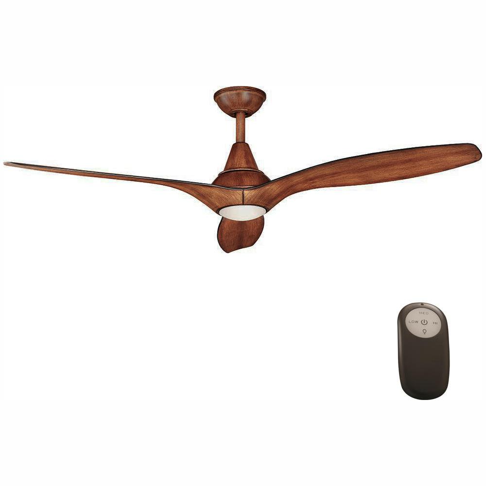 56 in. LED Indoor Distressed Koa Ceiling Fan with Light Kit and Remote ...