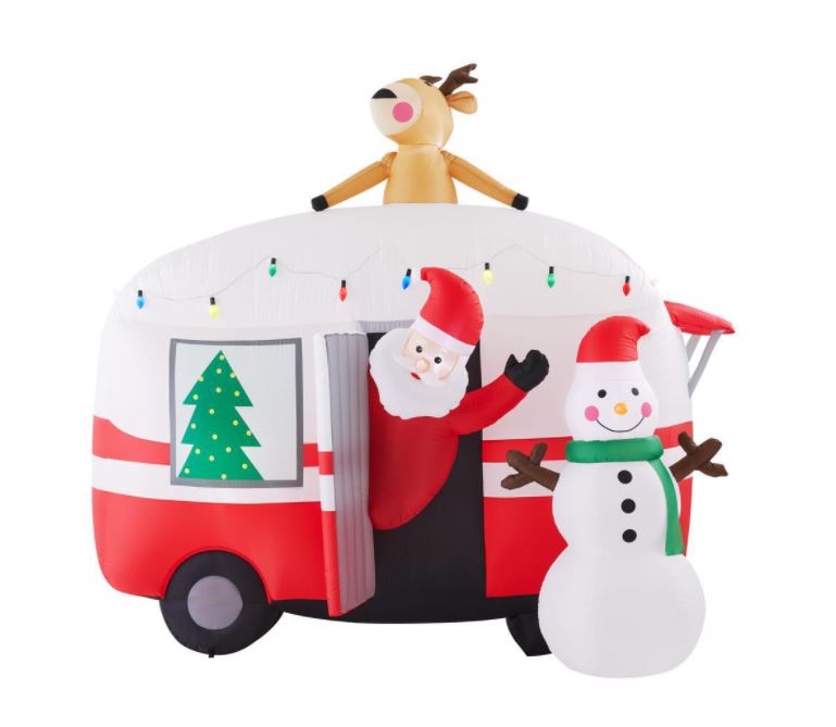 7 ft. Pre-Lit Inflatable Jolly Holiday Camper with Santa and Snowman ...
