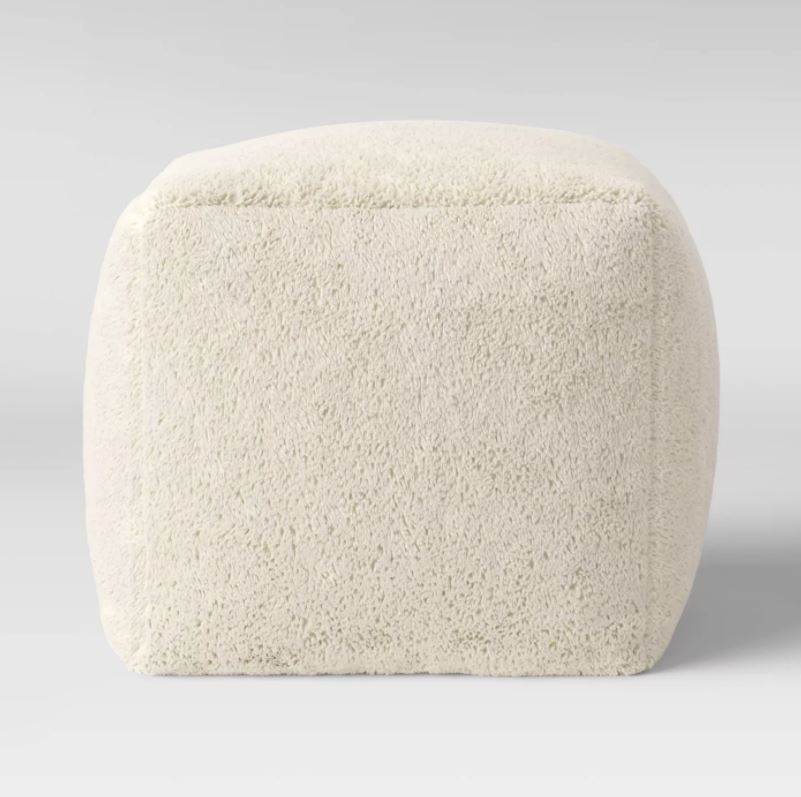 Room Essentials Sherpa Ottoman Pouf Cream 18"L x 18"W x 16"H - Garland ...