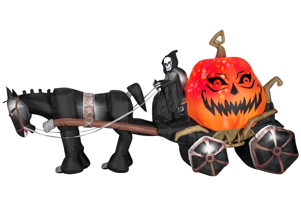 Halloween 12 ft Projection Fire & Ice Grim Reaper & Carriage Inflatable ...