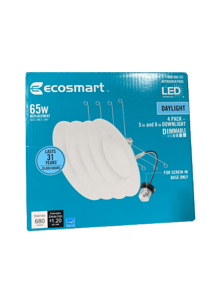 EcoSmart 4-Pack 5/6 In. Downlight Dimmable 65W LED 680 Lumens 1002 936 ...