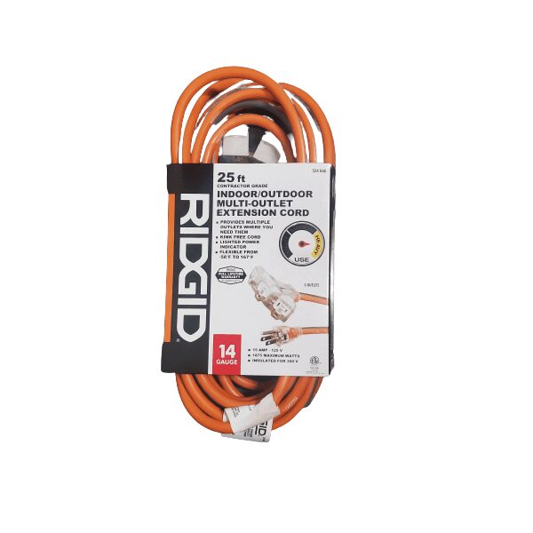 2-PACK Ridgid 25 ft. 14/3 Tri-Tap Extension Cord, Orange and Grey ...