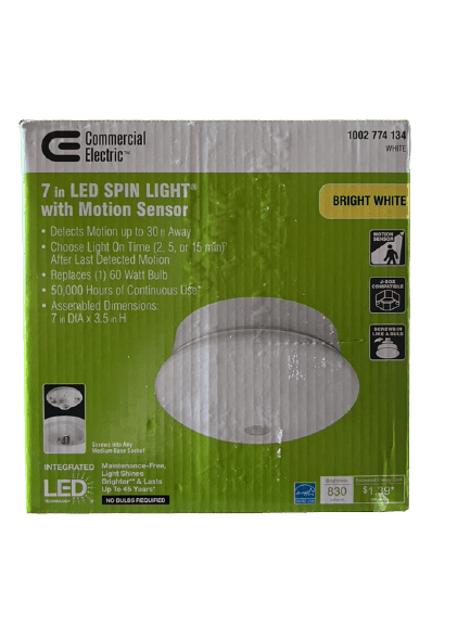 Commercial Electric Spin 7" White LED Flush Ceiling Light PIR Motion ...
