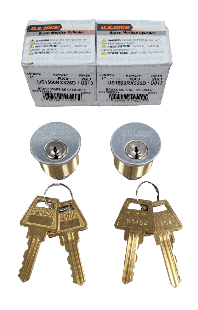 2-PACK US Lock Mortise Cylinder 1 in. Adams Rite Cam RX3 Keyway Chrome ...