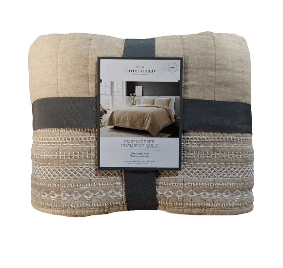Threshold King Embroidered Chambray Quilt Tan 060-15-0824 - Garland ...