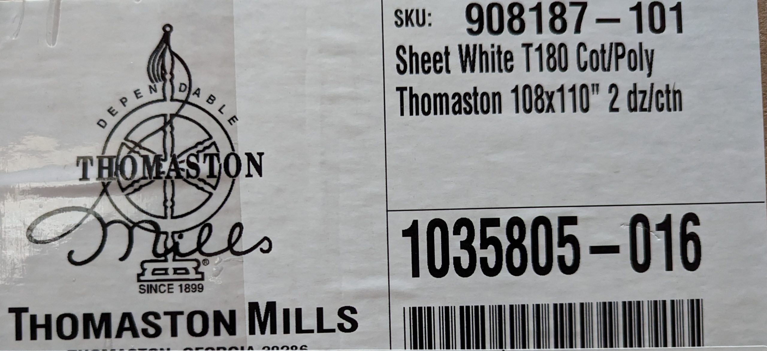 12-PACK Thomaston Mills 108″ x 110″ T-180 White King Percale Sheets ...