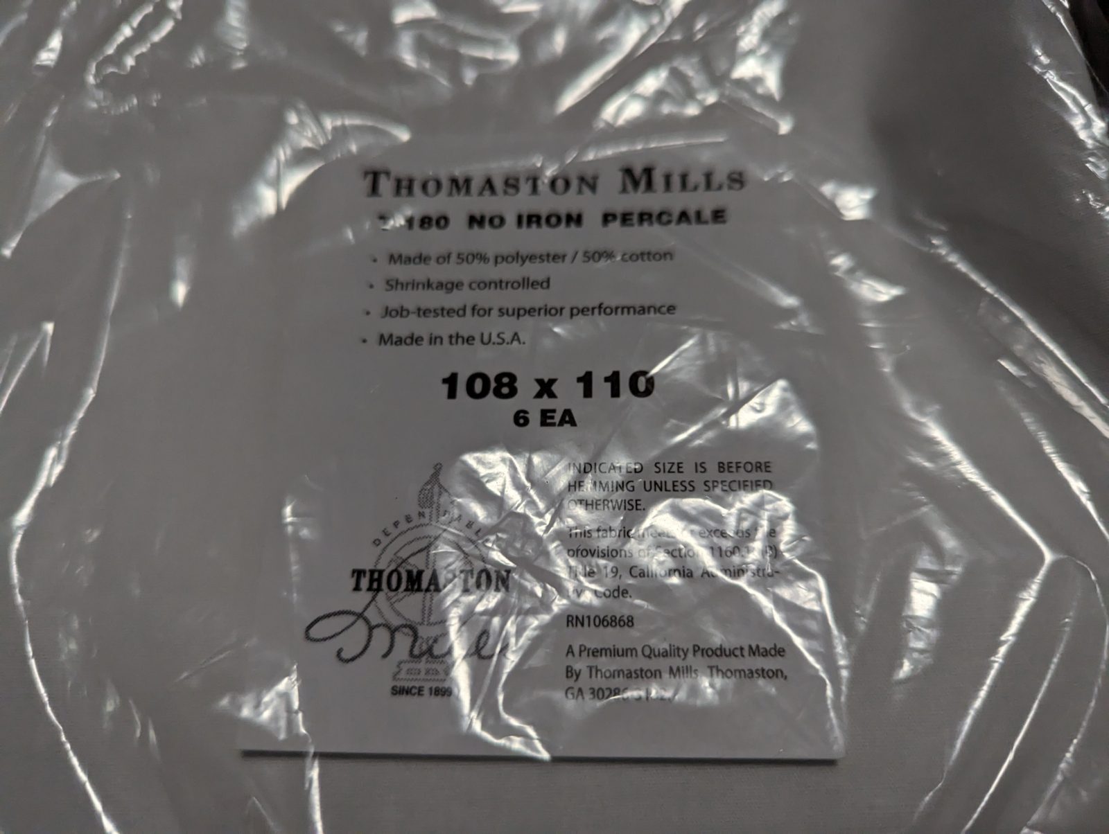12-PACK Thomaston Mills 108″ x 110″ T-180 White King Percale Sheets ...