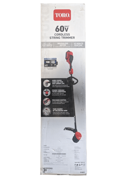 TORO 60V Max Brushless Cordless 15″ String Trimmer w/ 2.0 Ah Battery ...