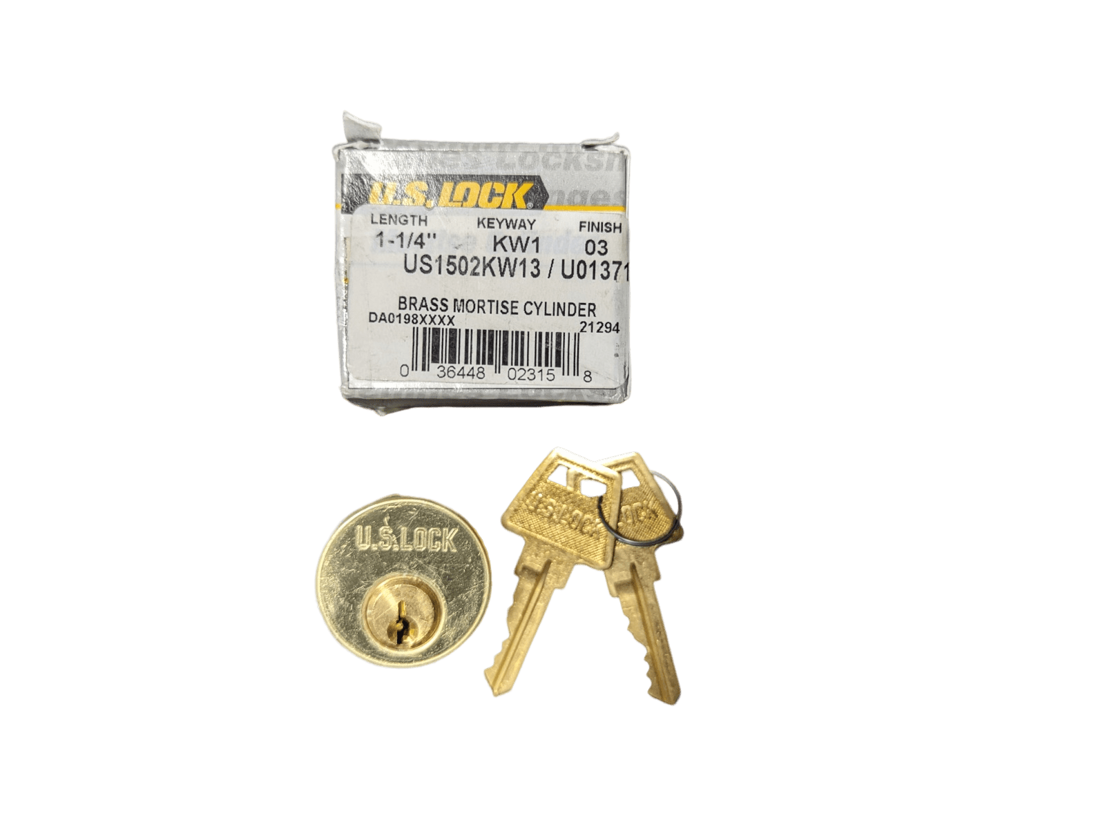 2-PACK US Lock 1-1/4" Brass Mortise Cylinder KW1 Keyway US1502KW13 ...