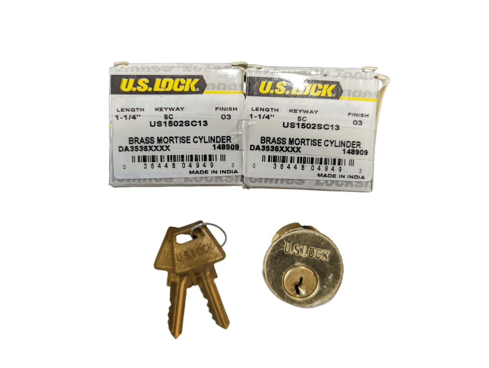 2-PACK US Lock 1-1/4" Brass Mortise Cylinder SC Keyway US1502SC13 ...