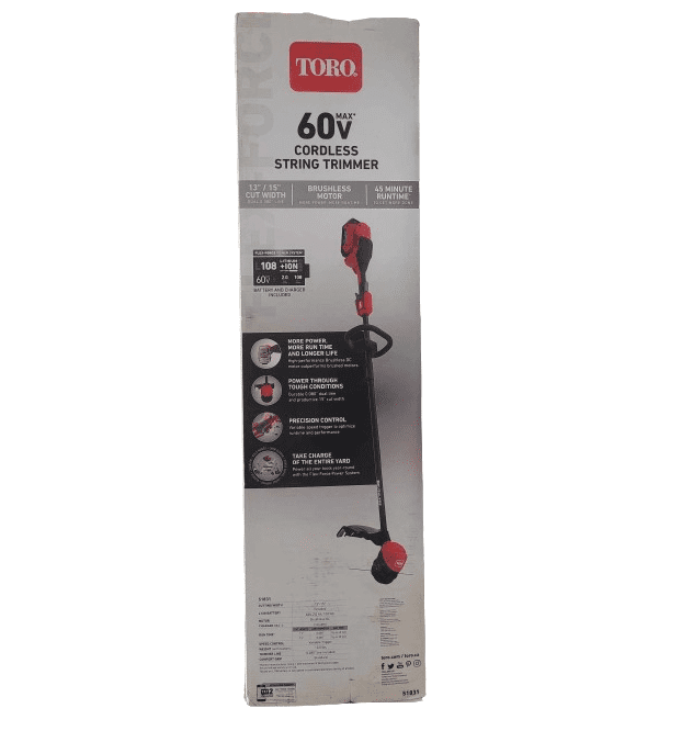 TORO 60V Max Cordless 15" String Trimmer w/ 2.0 Ah Battery and Charger ...