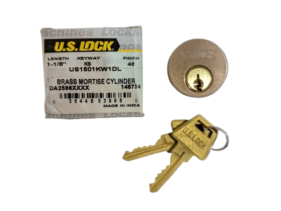 2-PACK US Lock 1-1/8" Brass Mortise Cylinder KS Keyway US1501KW1DL ...