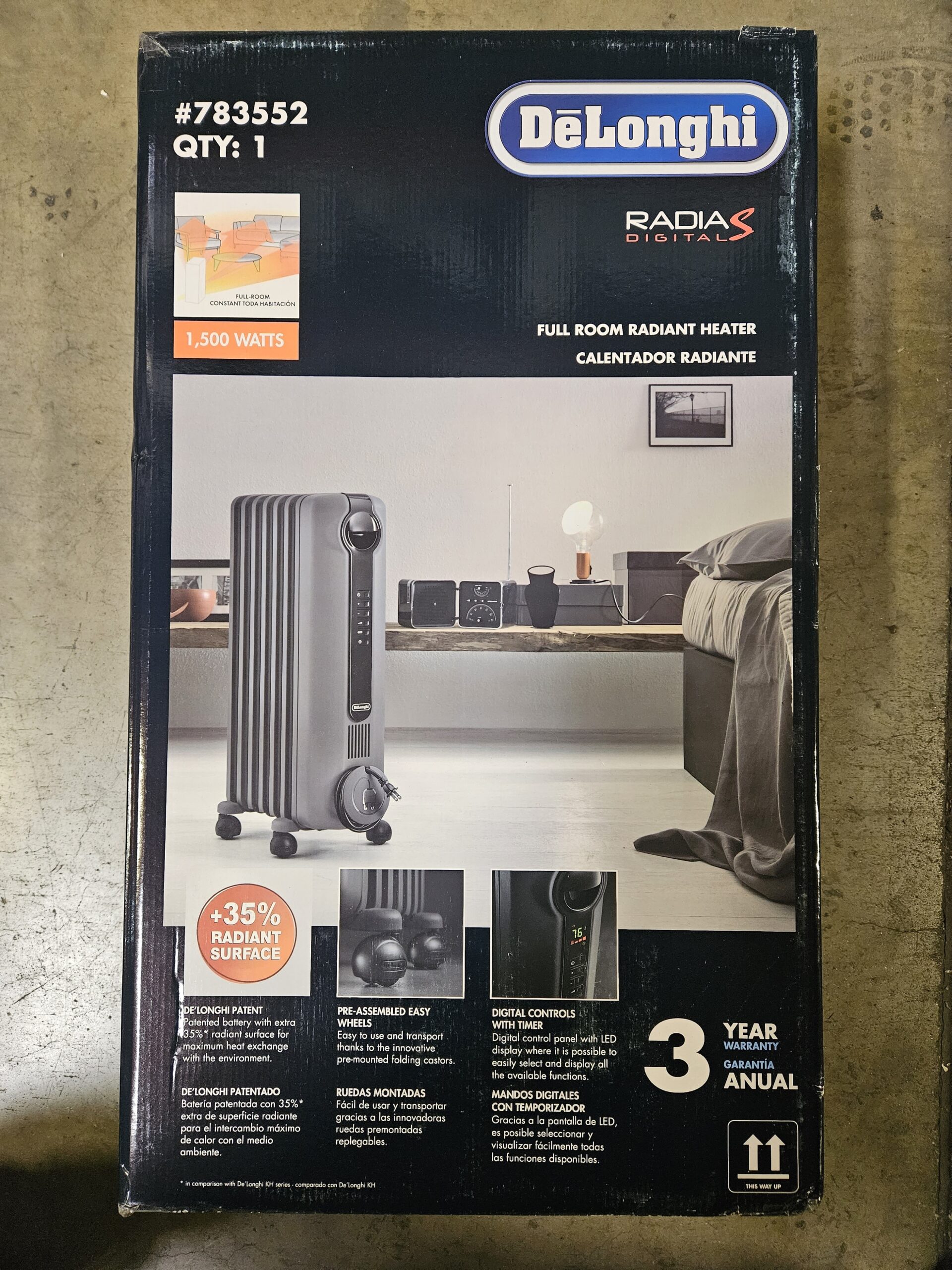 DeLonghi 1500W Oil-filled Radiant Compact Personal Indoor Electric ...