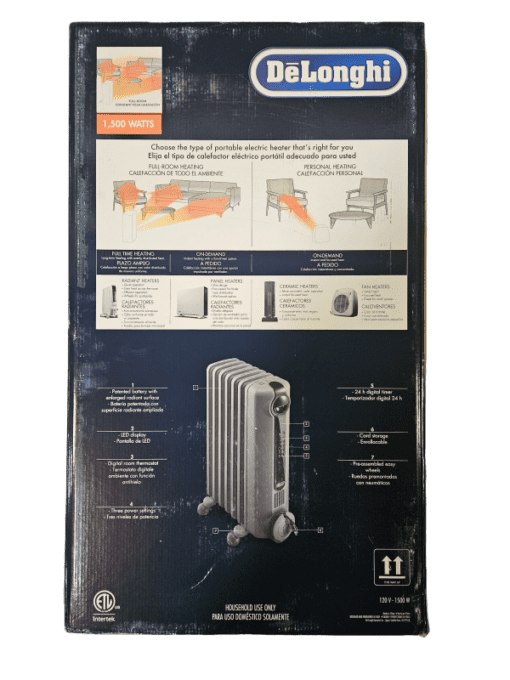DeLonghi 1500W Oil-filled Radiant Compact Personal Indoor Electric ...