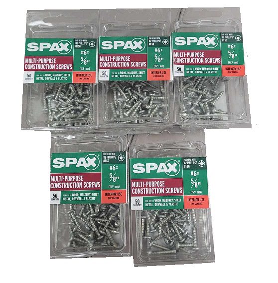 5-PACK Spax 4111010350162 6 x 0.62 in. Multi Material Metal Screw - 50 ...