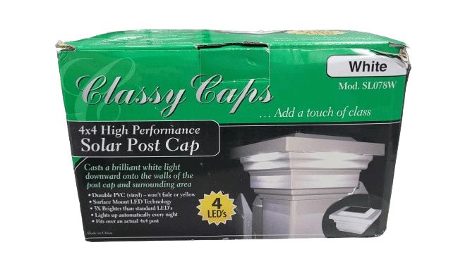 Classy Caps Regal 4 in. x 4 in. Outdoor White Vinyl LED Solar Post Cap ...