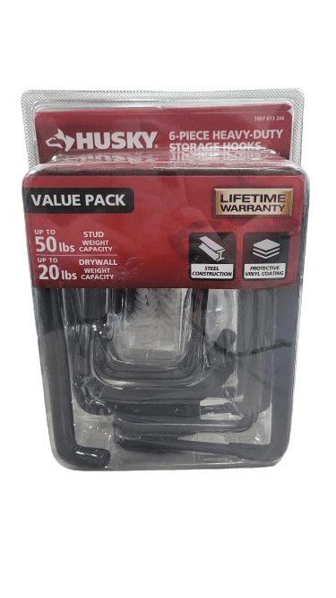 Husky Heavy-Duty Wall-Mounted Storage Hooks 6-Piece Value-Pack ...