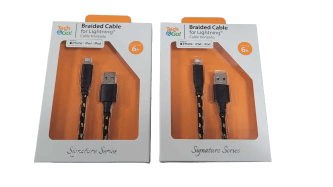 2-PACK Tech & Go 6 Ft. Braided Cable USB to Lightning in Black and ...