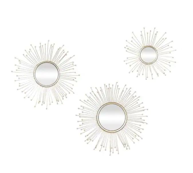 3-PACK Litton Lane 16 in. x 16 in. Starburst Round Framed Gold Wall ...