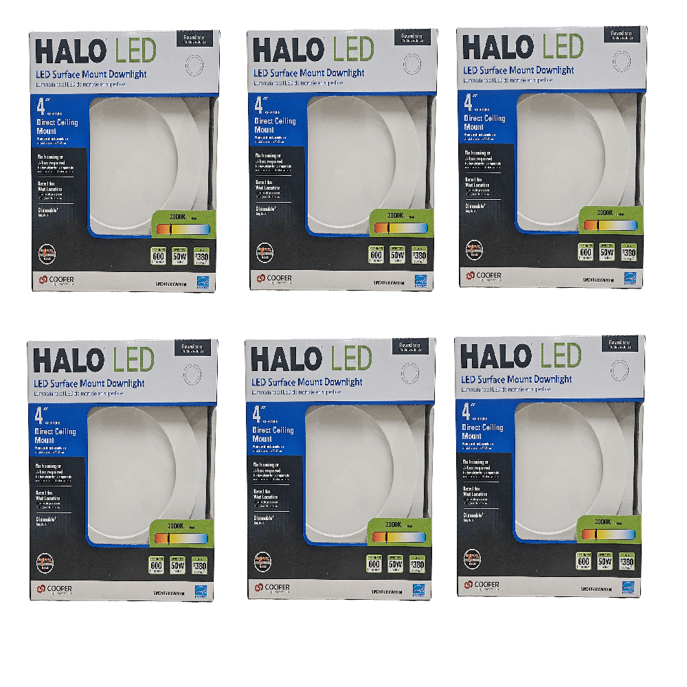 6-PACK Halo Mount Downlight 4" White 10W 600 Lumen LED Surface Mount ...