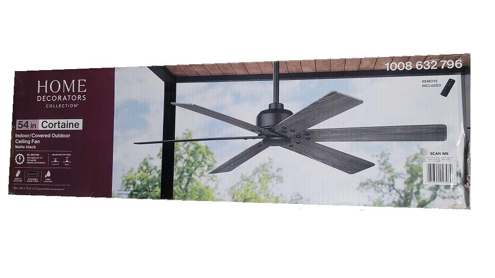 HDC - Cortaine 54 in. Indoor/Outdoor Matte Black Ceiling Fan w/ Remote ...