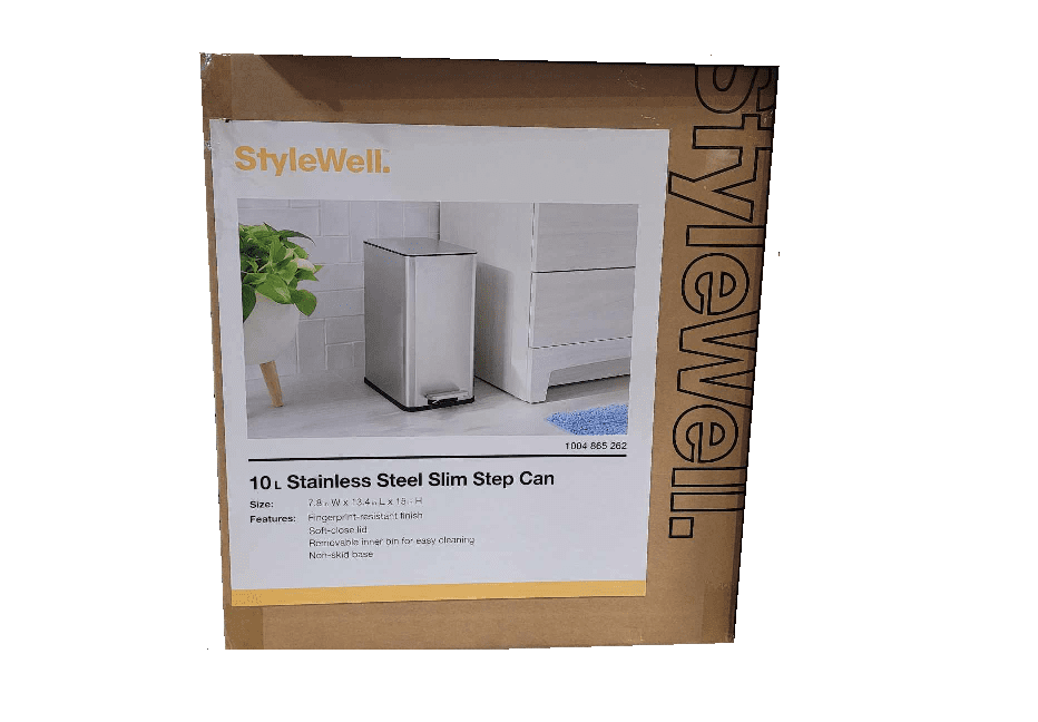 StyleWell 2.6 Gal. Stainless Steel Slim Step-On Trash Can STY-SOT-10-35 ...