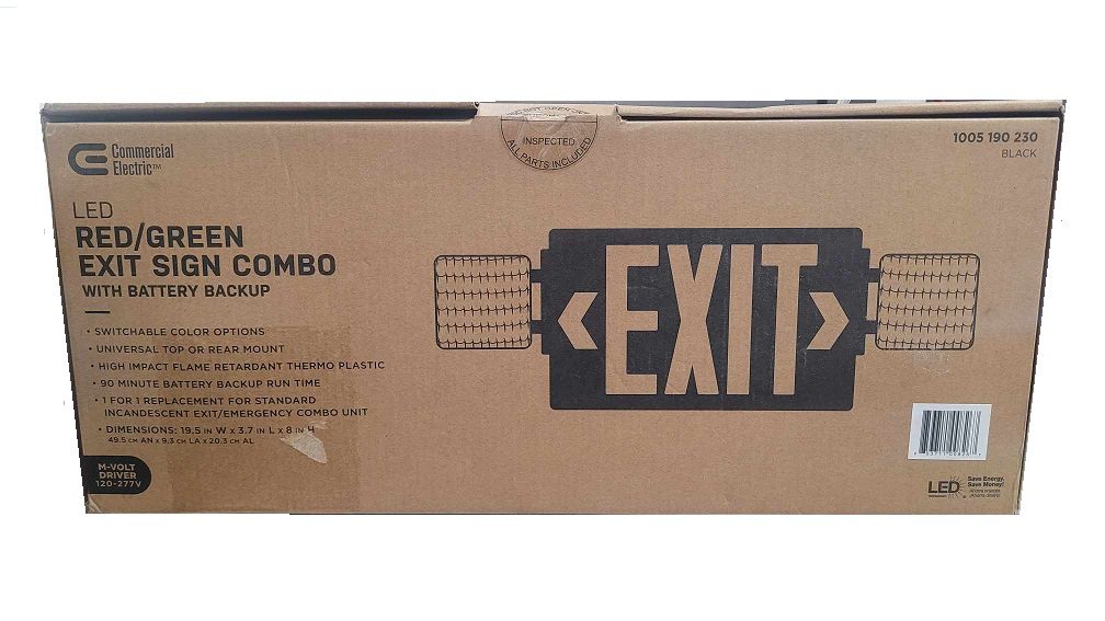Commercial Electric 14w Combo LED Black Exit Sign and Emergency Light ...