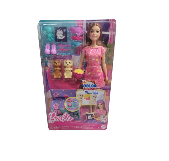 Barbie Doll & Puppy Slumber Party Playset with 2pc Toy Dogs