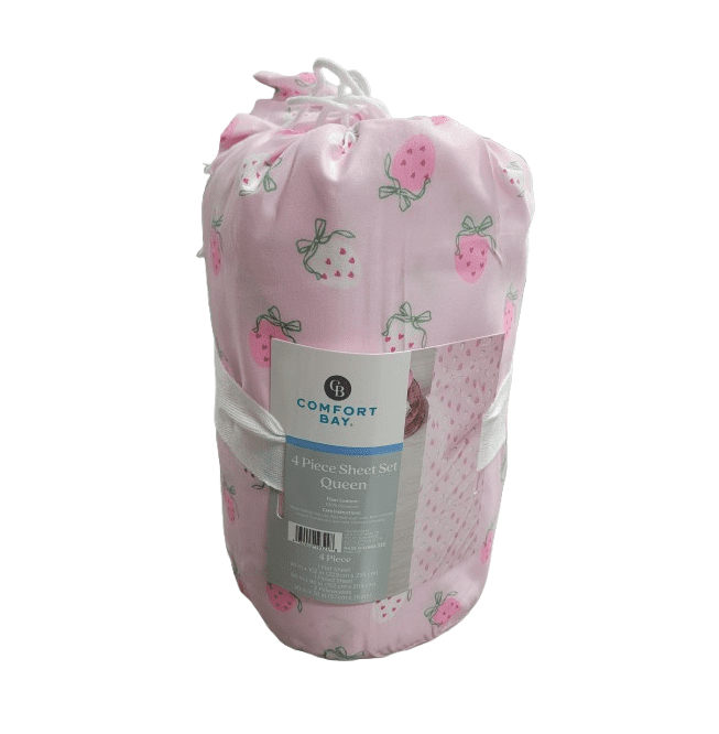 Comfort Bay Queen 4-Piece Sheet Set - Pink with Strawberries